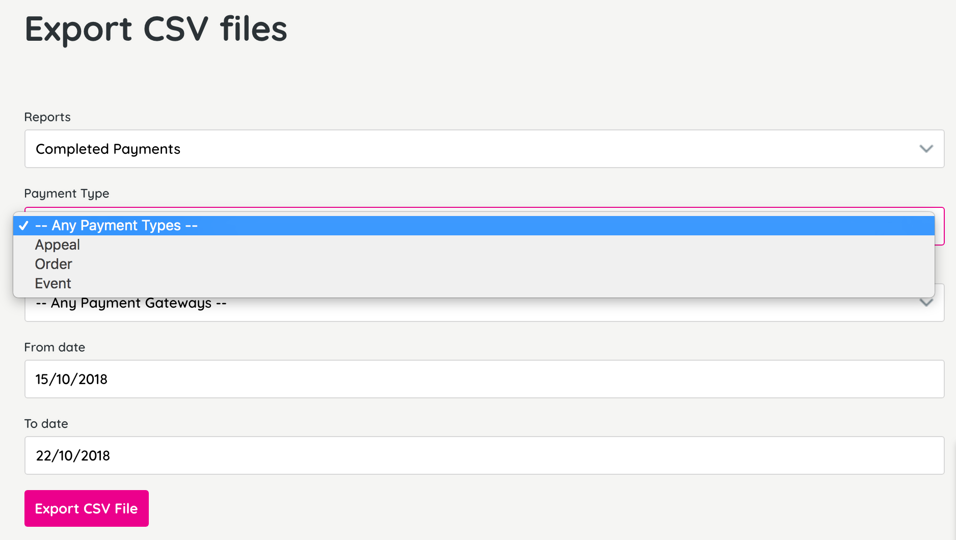 Access NFP Website Suite: Using and exporting data from the Completed Payments report