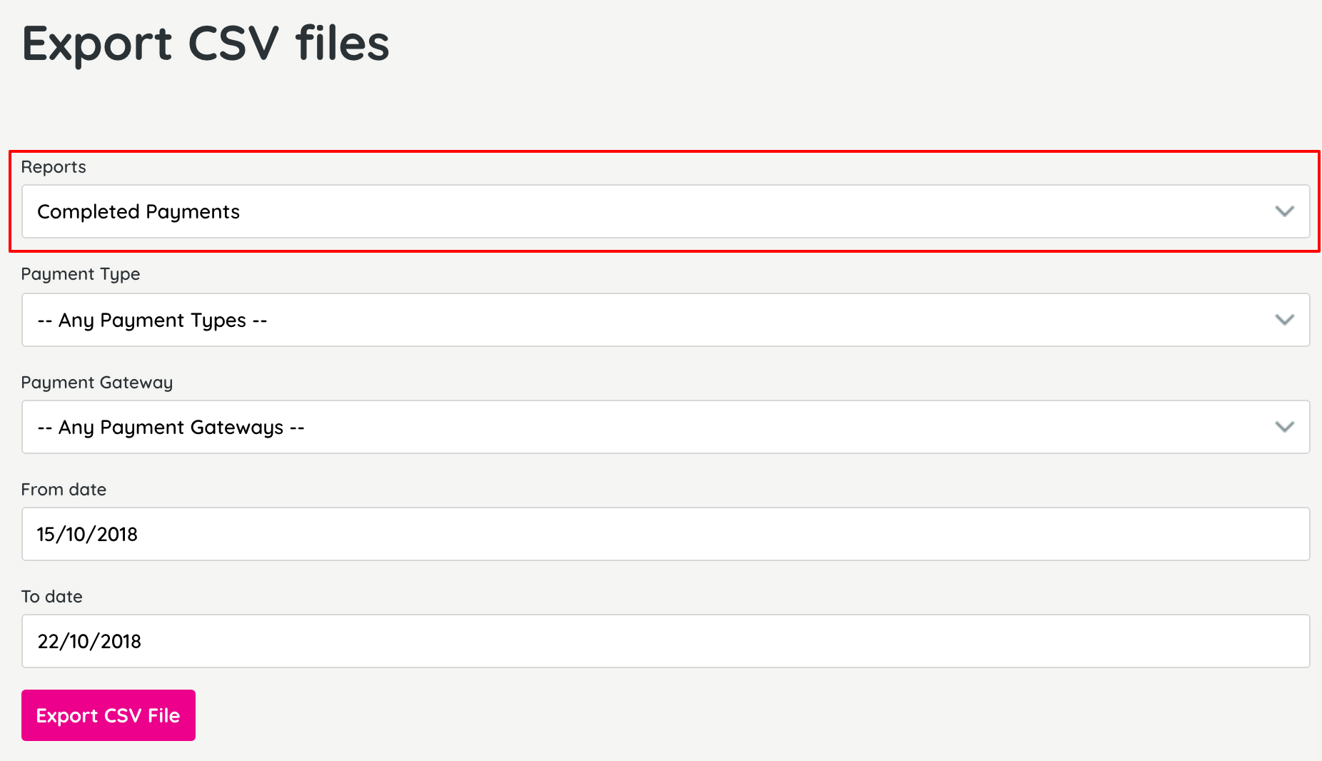 Access NFP Website Suite: Using and exporting data from the Completed Payments report