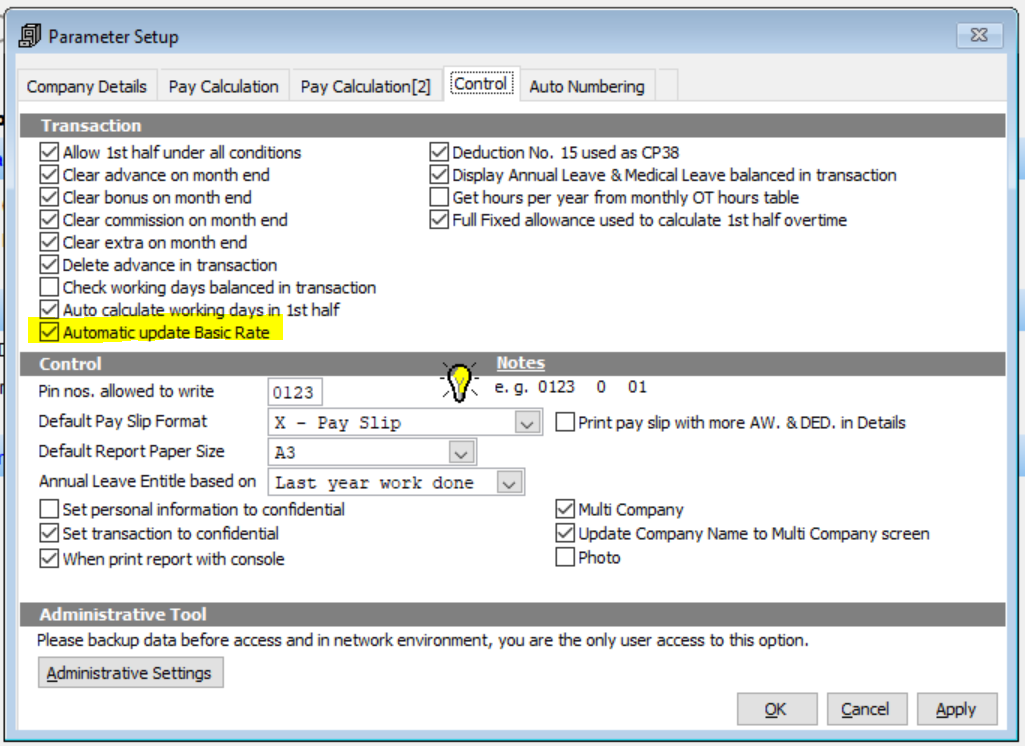 Access UBS (Payroll): How to setup Automatic Update Basic Rate