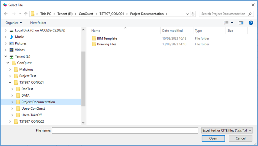 ConQuest Q Series: Copy files to Access Workspace