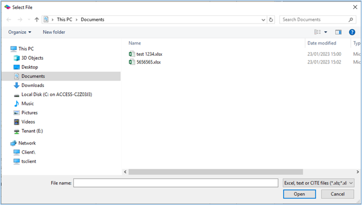 ConQuest Q Series: Use file within Access Workspace