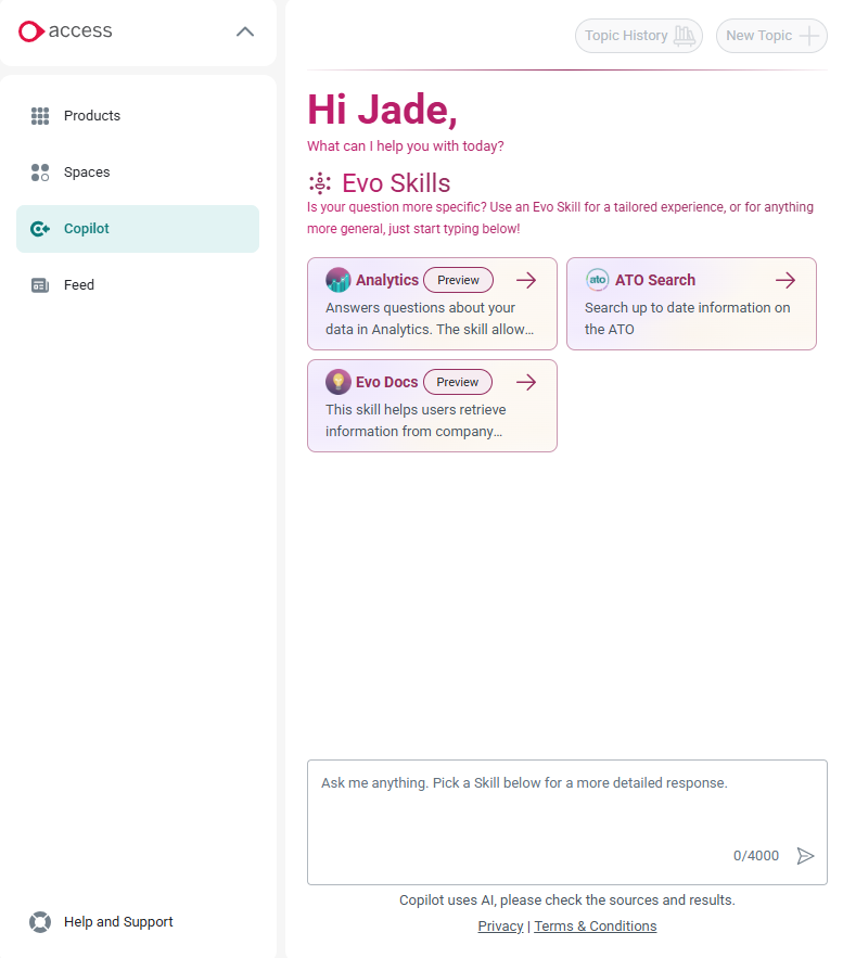 Access APS Evo: Ask a question in Copilot